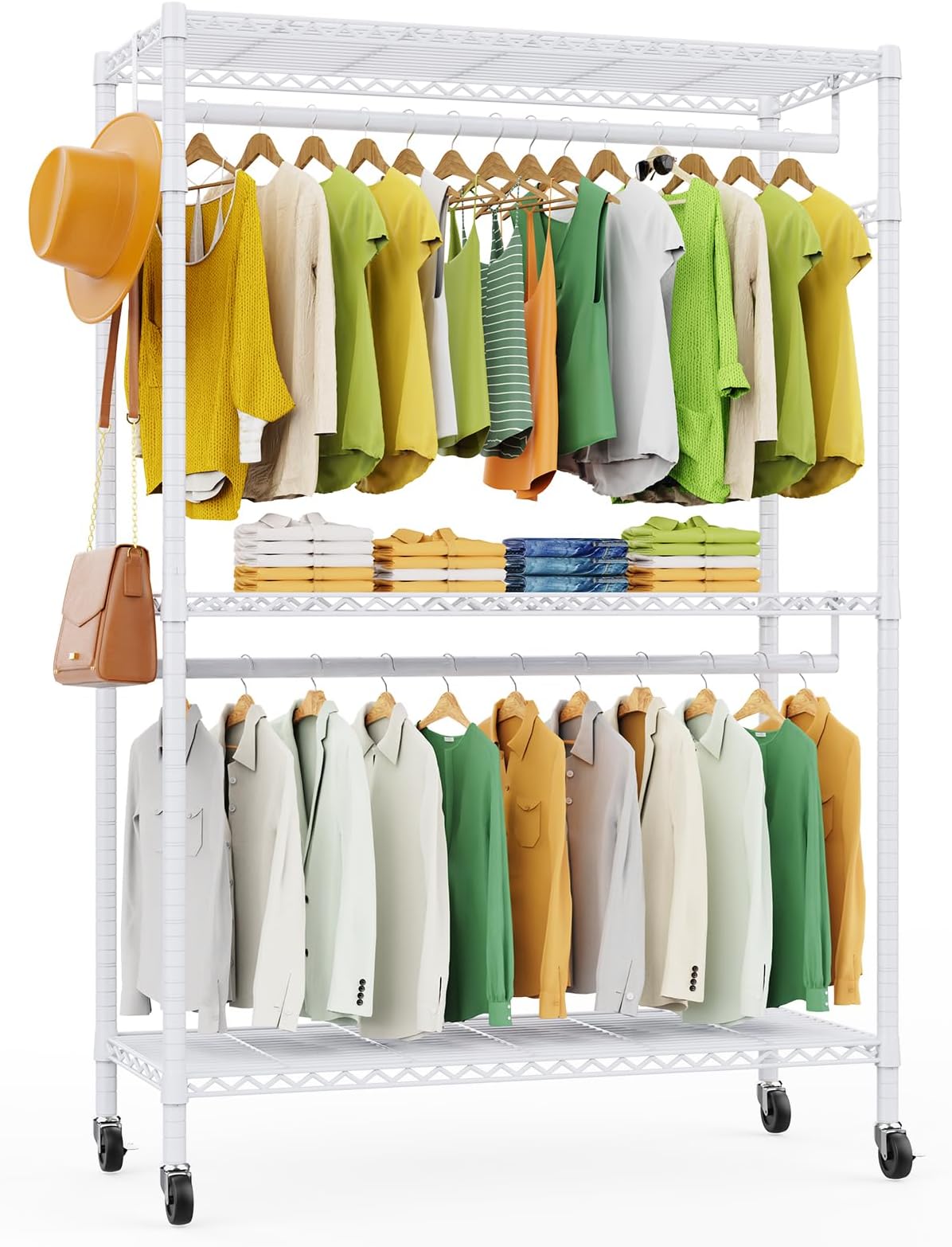Amazon.com: BATHWA Heavy Duty Garment Rack on Wheels, Rolling Clothes ...