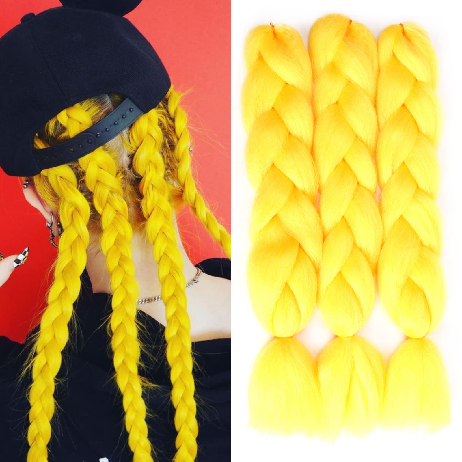 Buy SOVAEER Yellow Jumbo Braiding Hair Extensions Jumbo Braids for ...
