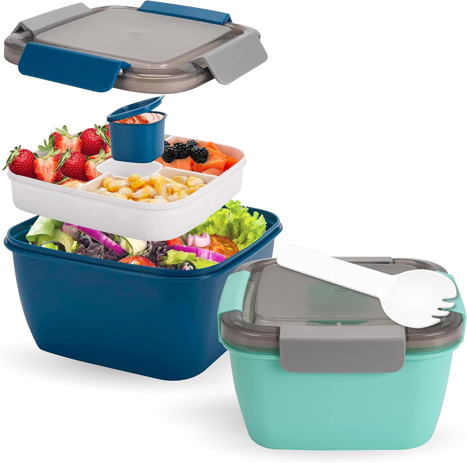 Amazon.com: INNOSALE GROUP - Set de 2 Salad Container Portable Salad ...