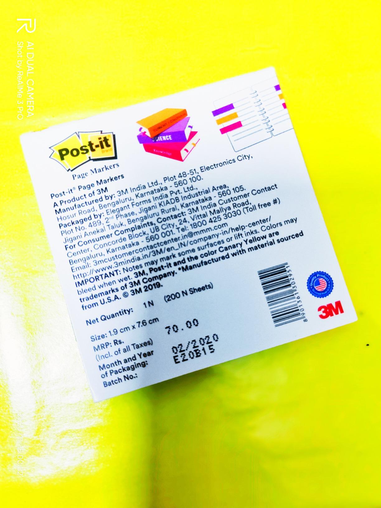 3M Post-it 4 Color Page Markers -Pack of 3 (0.75" X 3", 4 x 200 Sheets ...