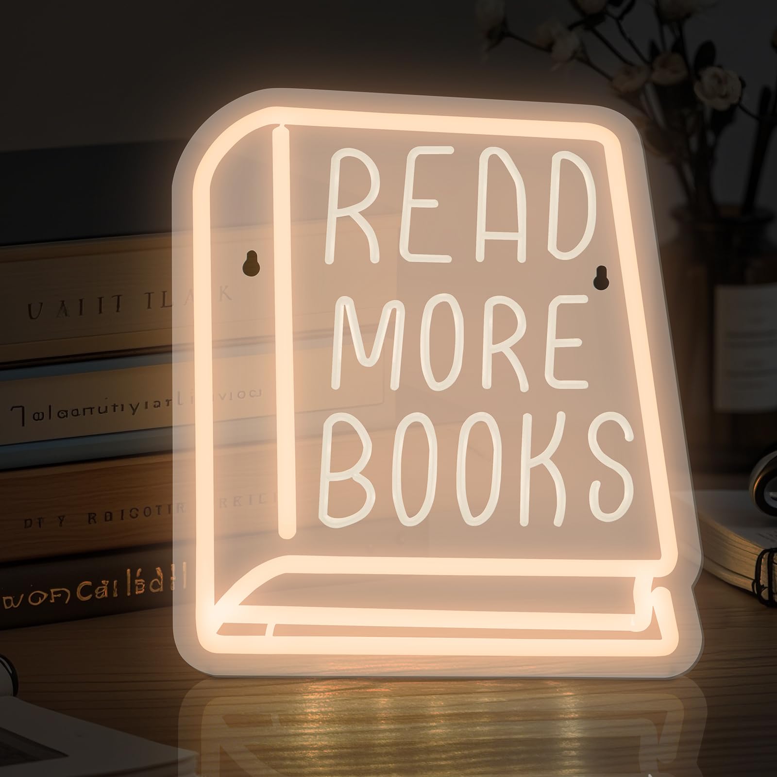 Neon Sign Read More Books, White Light LED Sign for Library Decor, Read ...