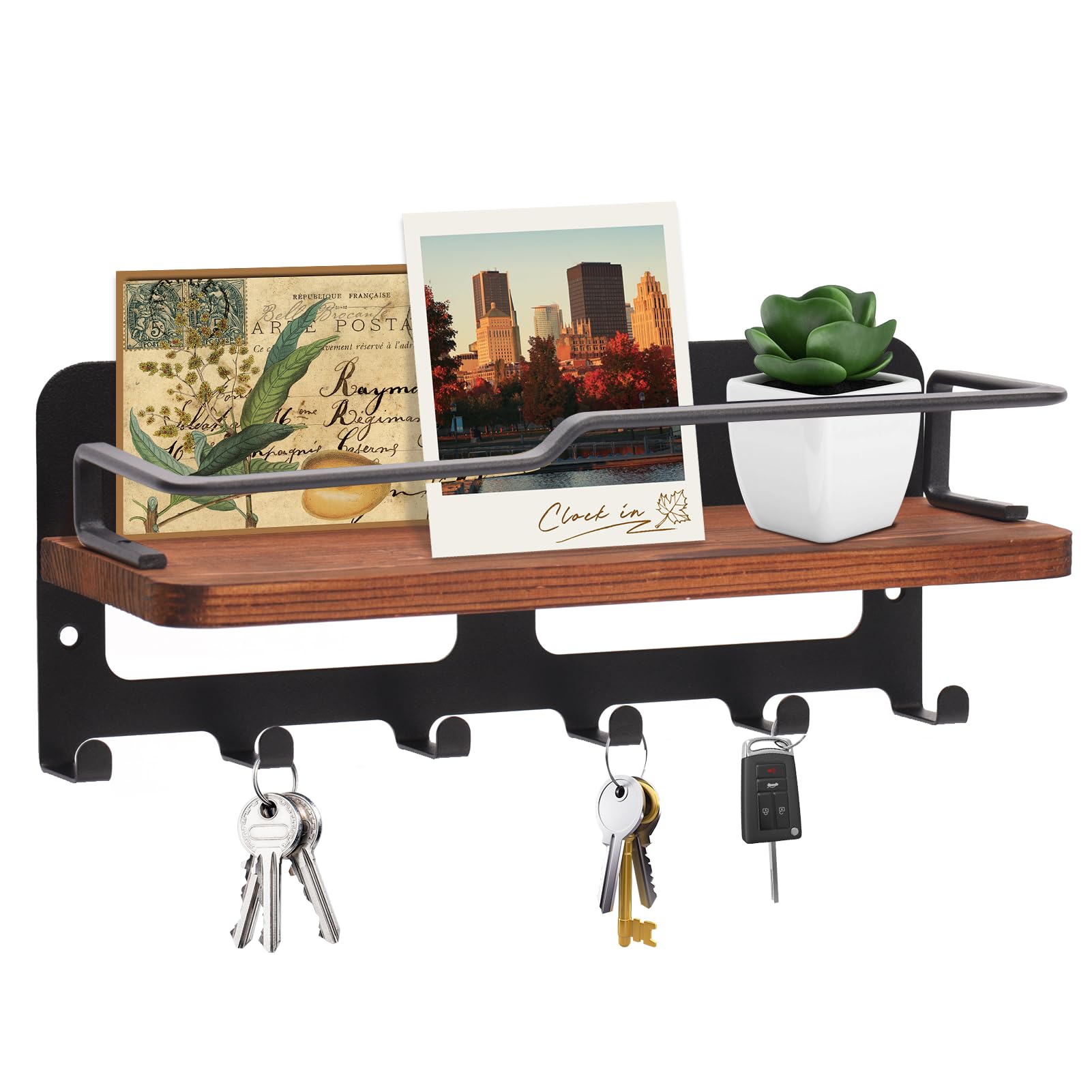 Amazon.com: FYY Key Holder for Wall - Decorative Metal & Wood Key and Mail Organizer Shelf with ...