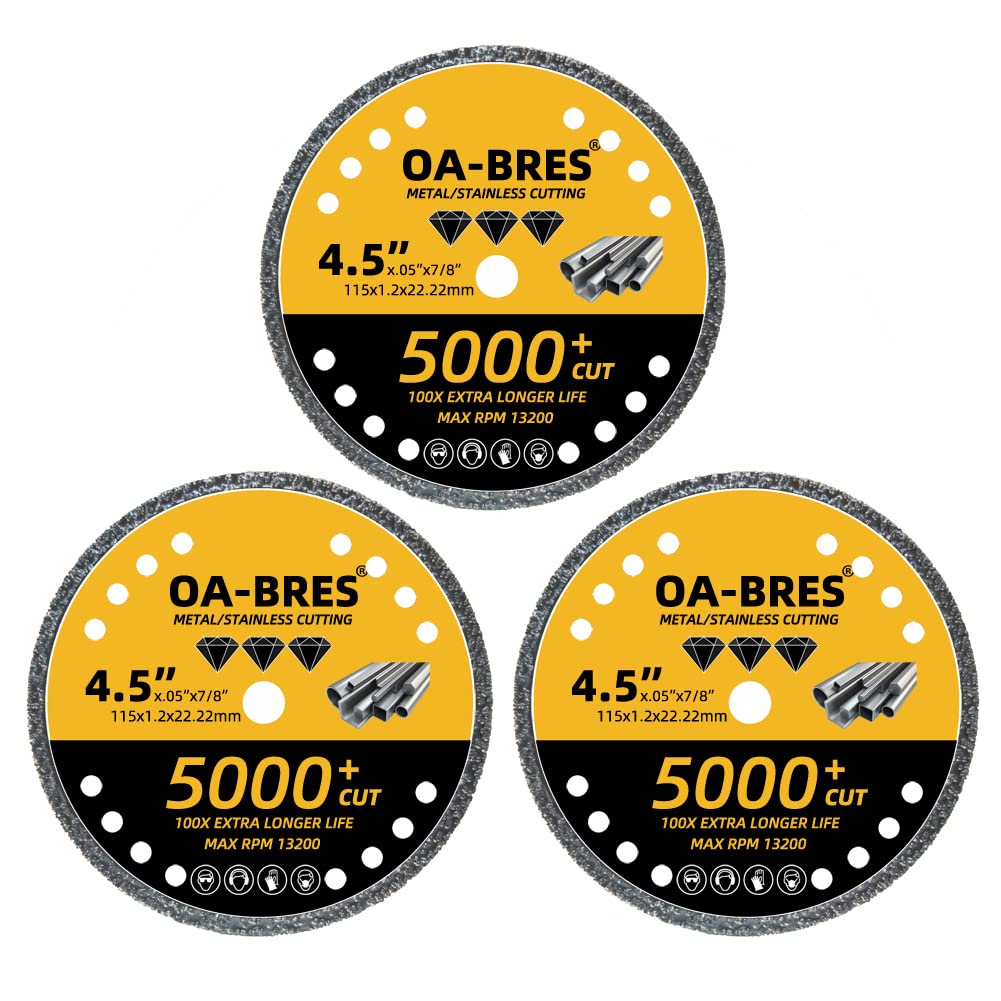 3Pack 4.5" Diamond Metal Cutting Cut Off Wheels for 5000+ Cuts on Rebar ...
