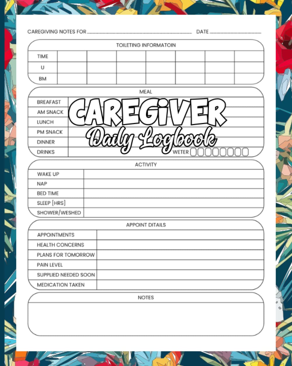 Caregiver Daily Logbook: Care Log Journal Medical Care Recorder For ...