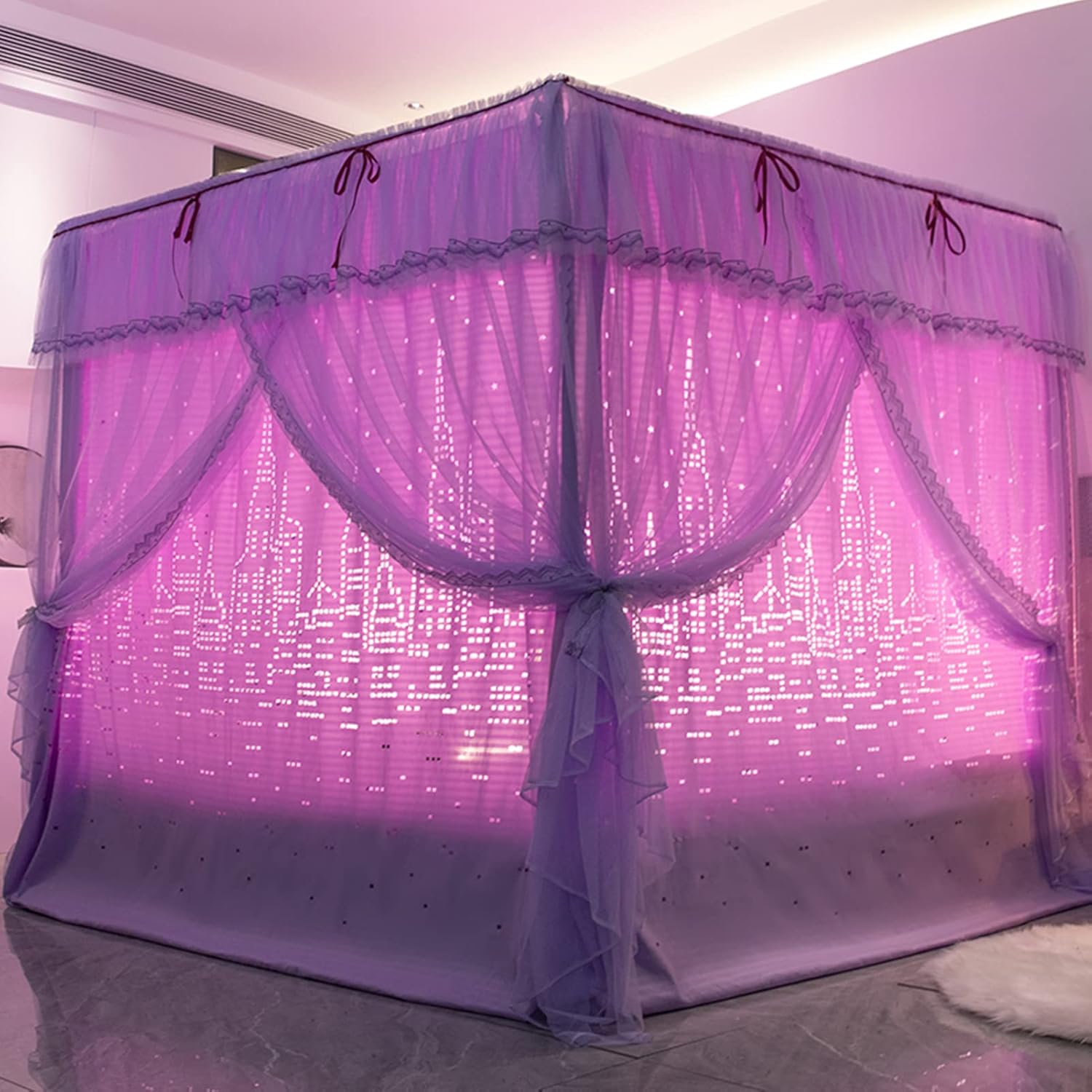 Amazon.com: Cute Princess Hollow-House 4 Corner Post Bed Canopy Curtain ...