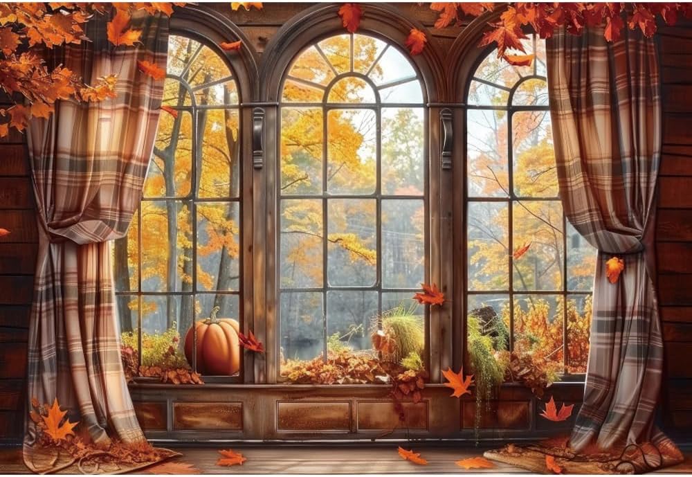 Amazon.com : OFILA Autumn Window Backdrop 12x8ft Fabric Interior ...
