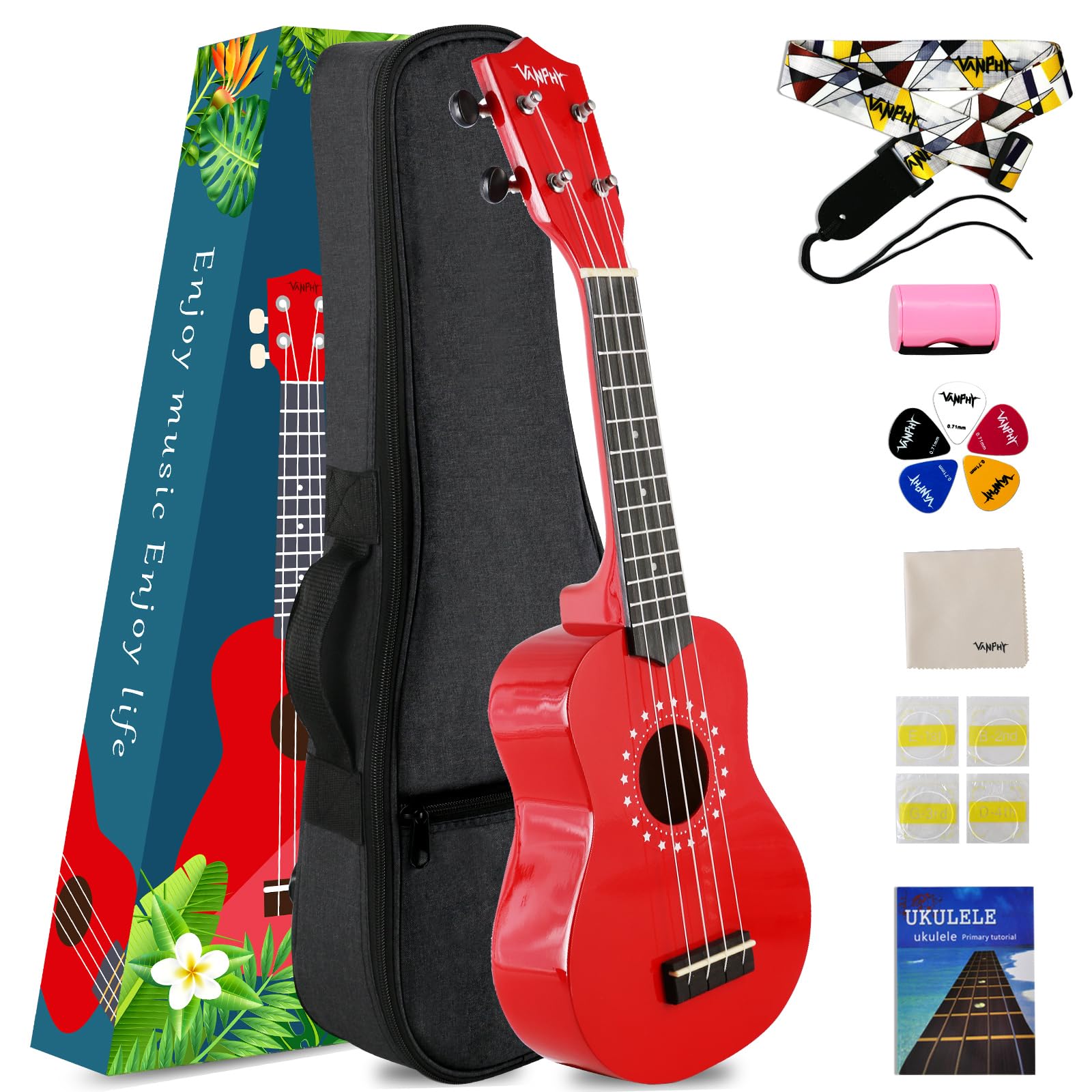 Amazon.com: VANPHY Soprano ukulele for beginner kids with Gig Bag 21 ...