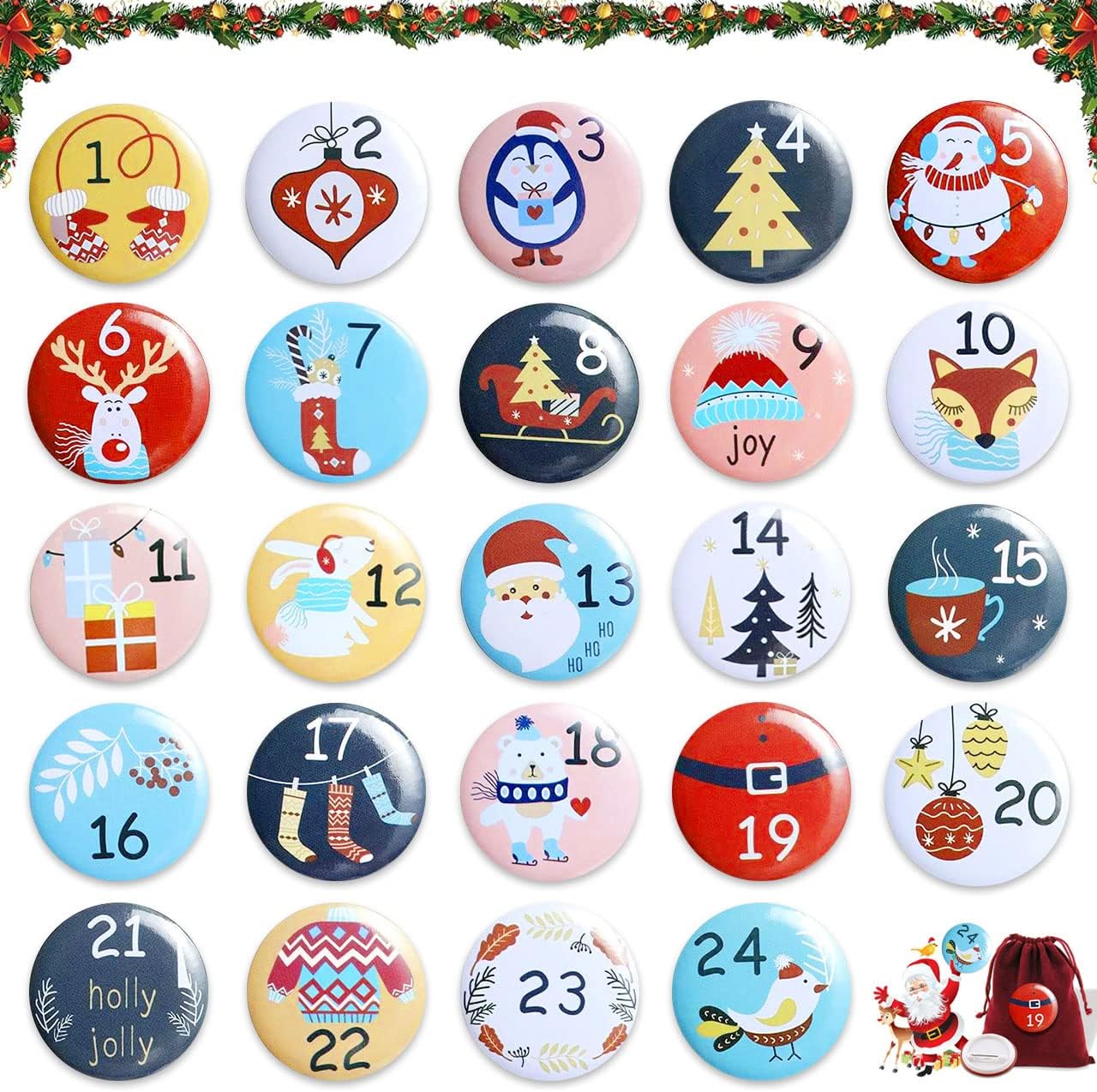 Calendrier De L'avent Avec Chiffres Numéroté, Badges de Chiffres ...