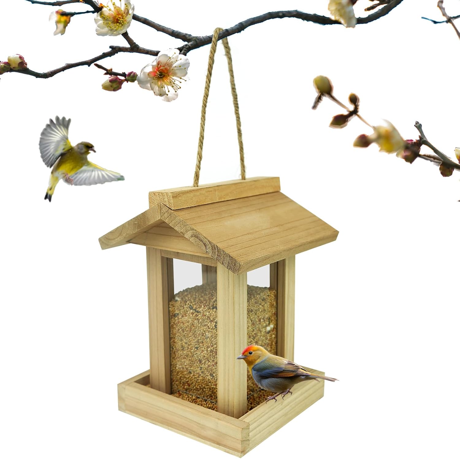 Amazon.com : Hugeleaf Wooden Bird Feeders, Pavilion Shaped Hanging Bird ...