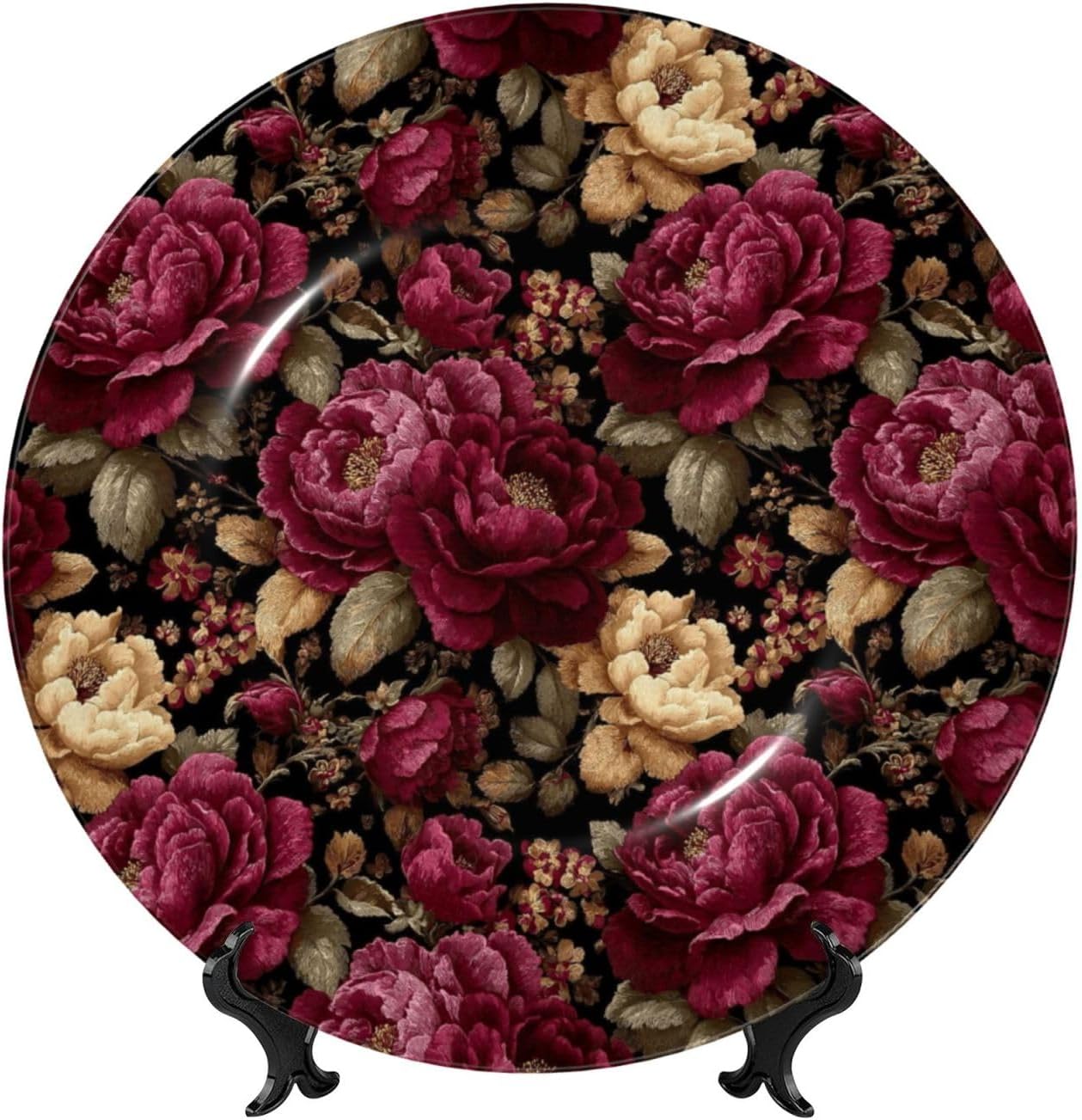 Amazon.com | Guxkoqu Vintage Burgundy Floral (1) Print Bone China ...
