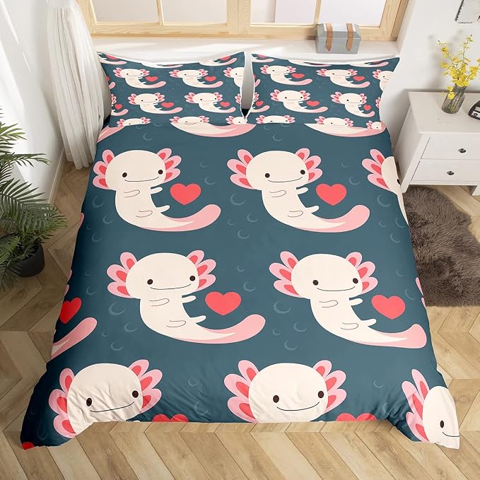 Axolotl Bedding Set For Kids, Kawaii Axolotls Comforter Cover Queen ...