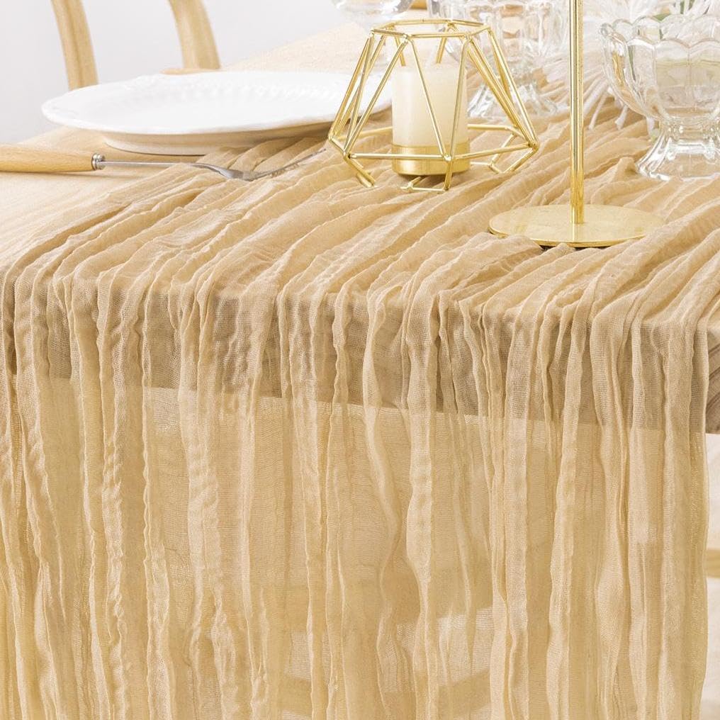 Amazon.com: MLMW Champagne Gold Table Runner Cheesecloth Easter Boho ...