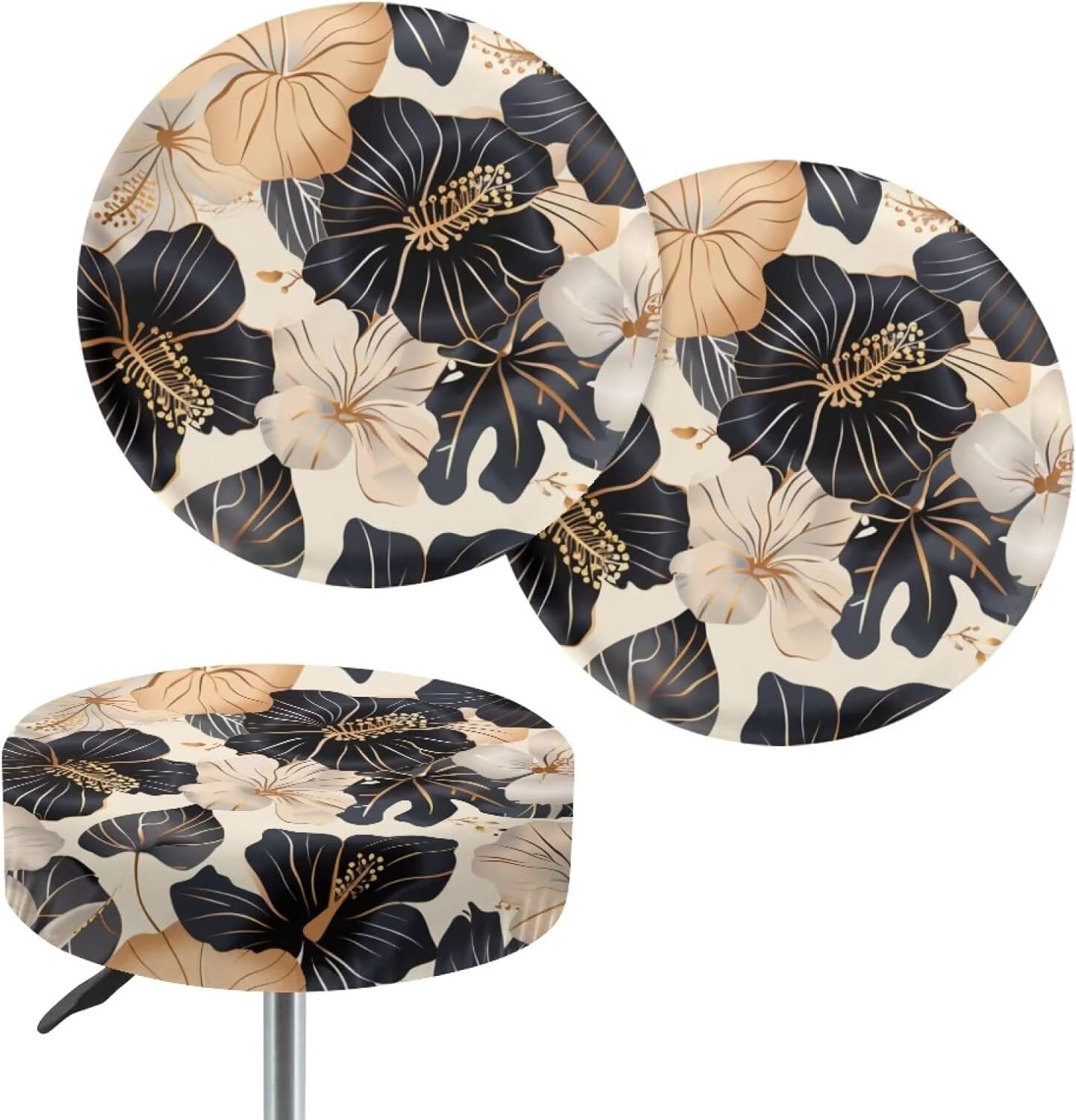 Amazon.com: Wanzuoeng Hibiscus Print 2 Pieces Bar Stool Covers, High ...