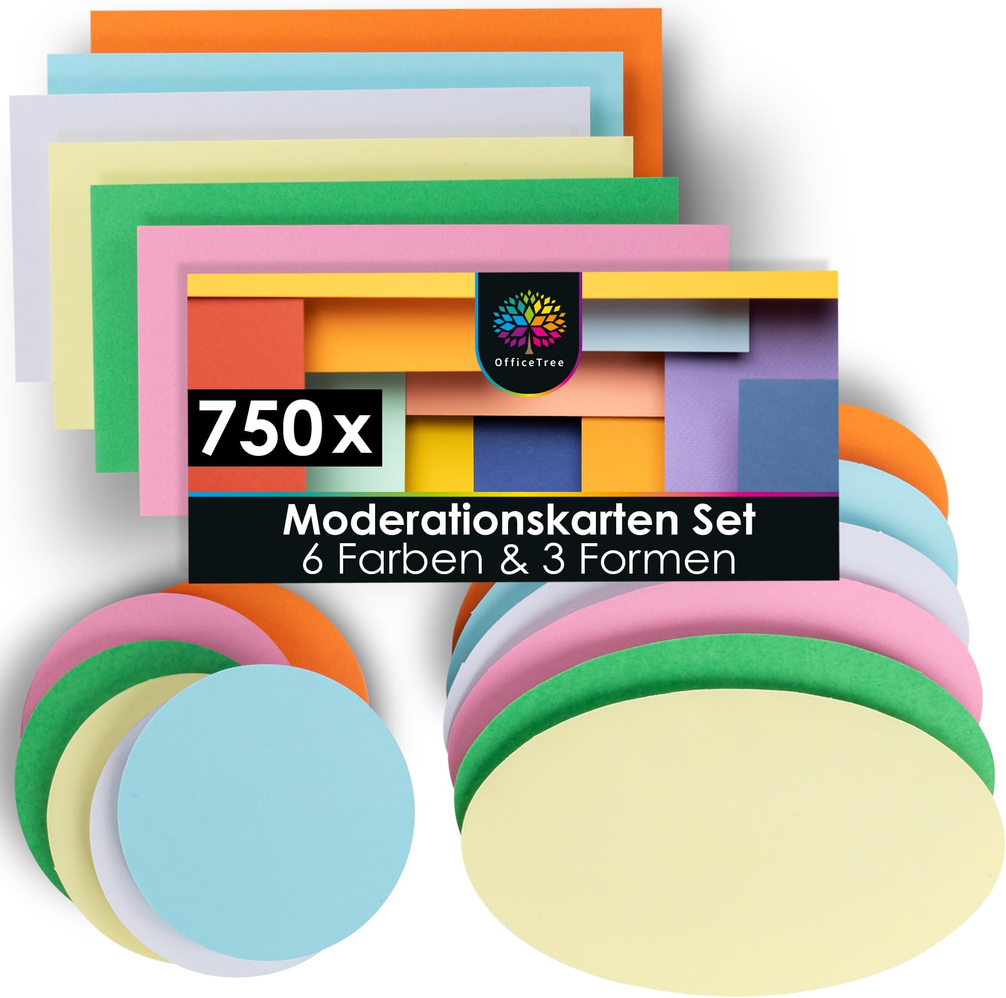 OfficeTree 750x Moderationskarten Set Bunt - Rund, Oval & Rechteckig ...