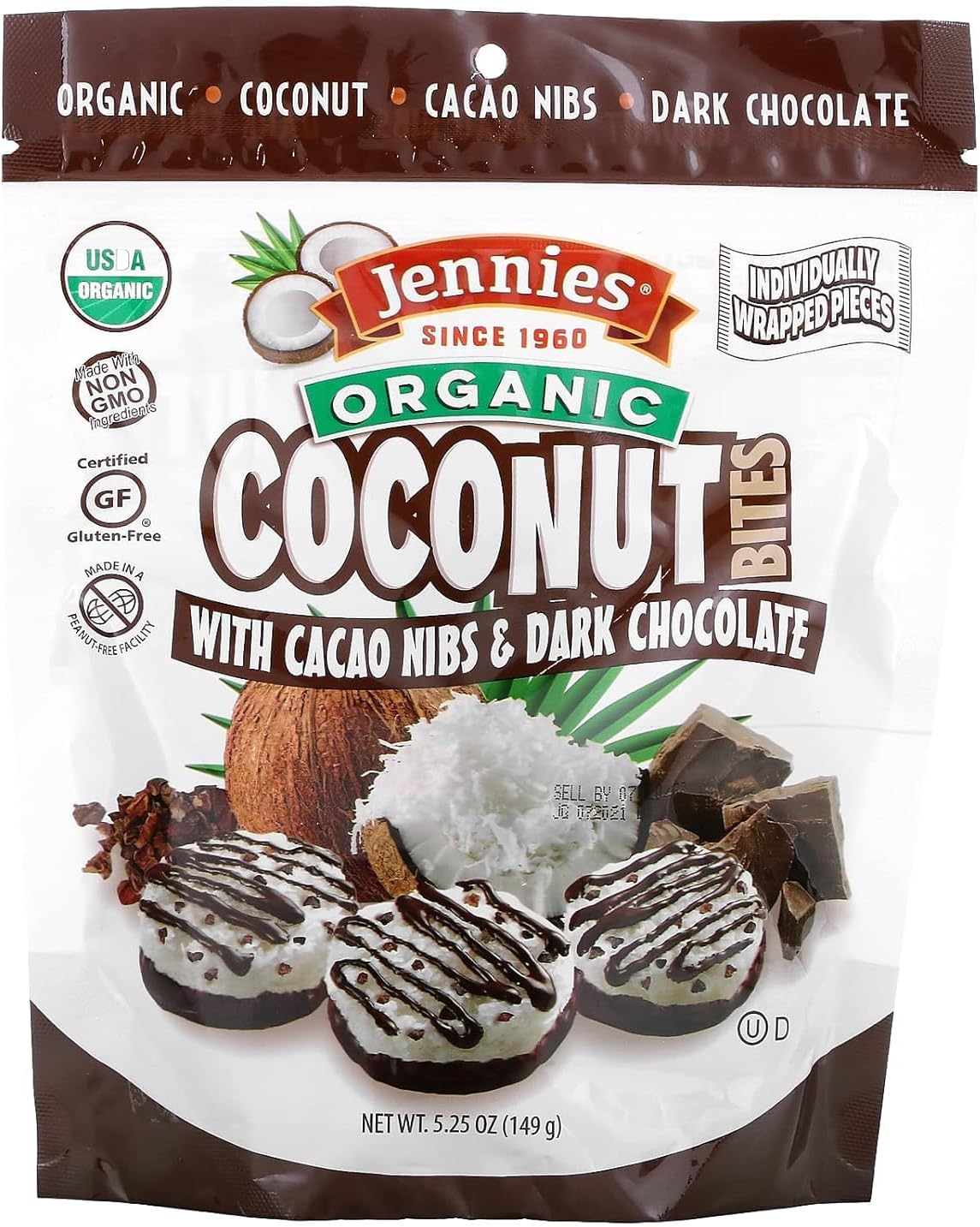Amazon.com: Jennies Organic Coconut Bites with Cacao Nibs and Dark ...