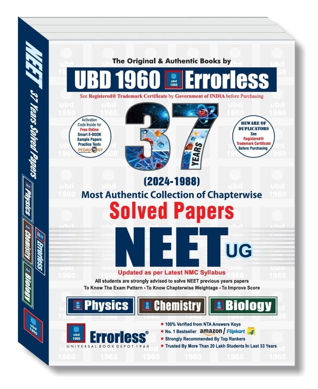 Buy UBD1960 Errorless 37 Years Chapterwise solved Papers for Physics + Chemistry+ Biology for ...