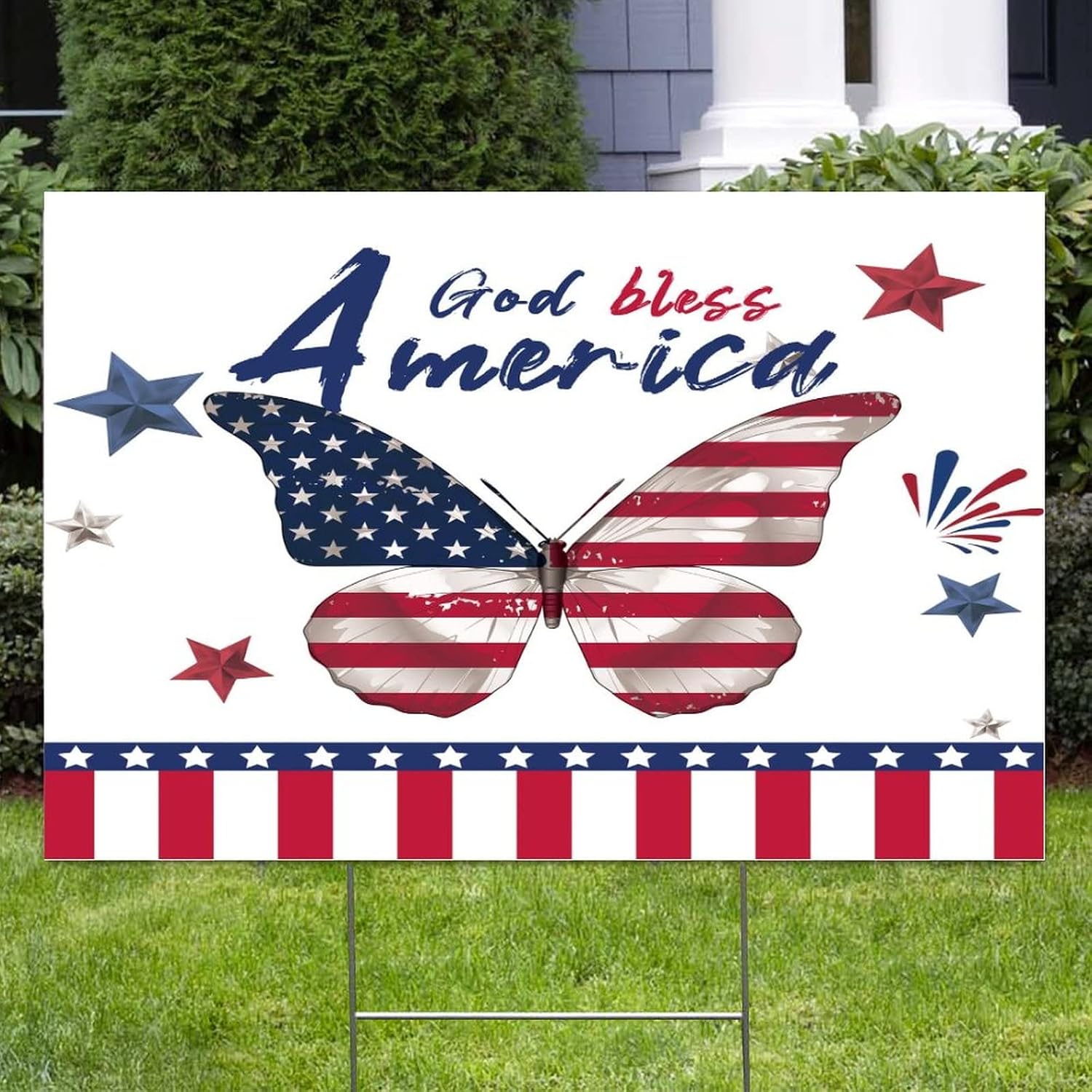 Amazon.com : Independence Day Theme, US Flag, Navy Blue Yard Signs with ...