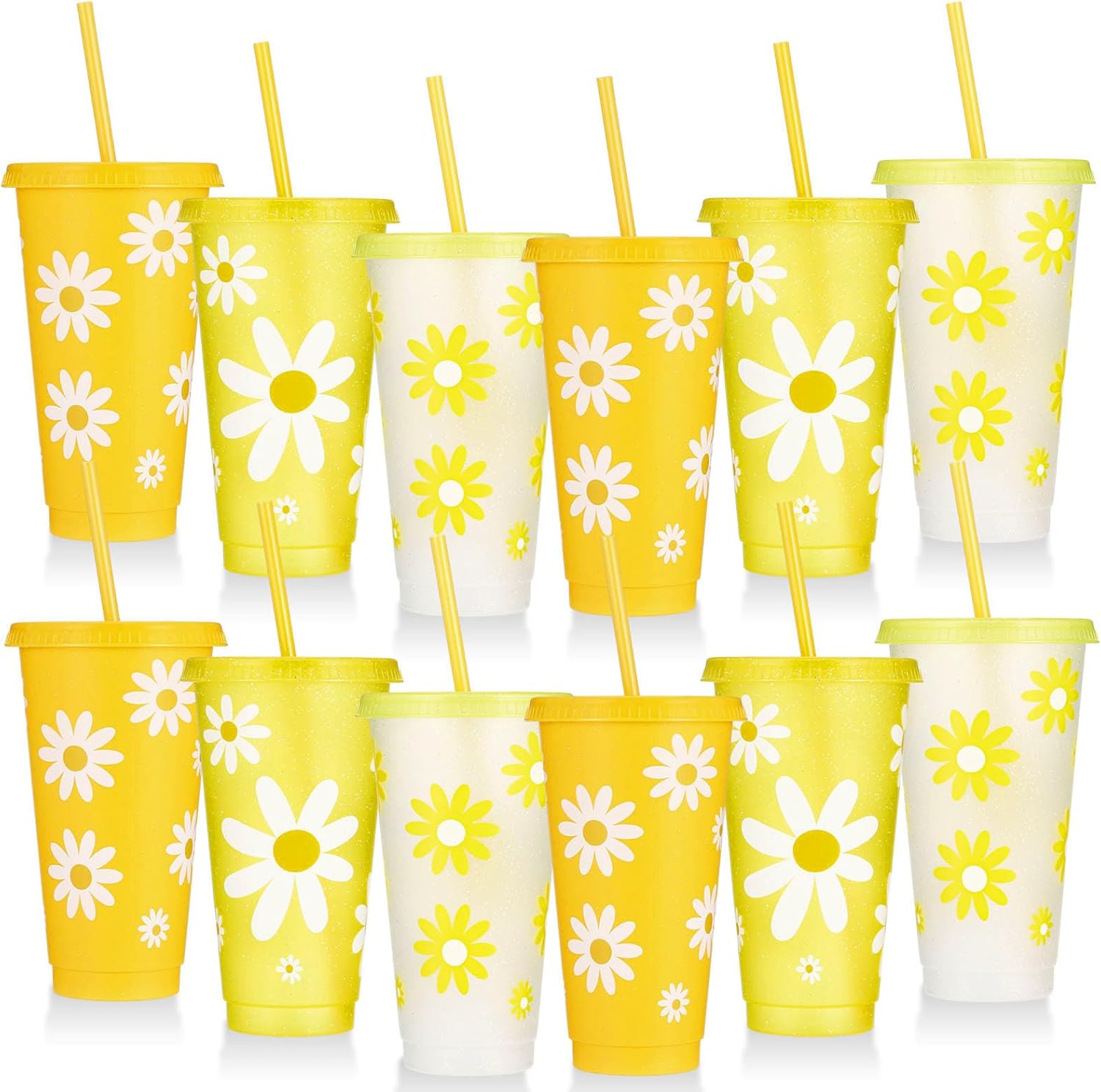 Amazon.com | XLSXEXCL 12 Pcs Daisy Flower Cups with Lids and Straws, 24 ...