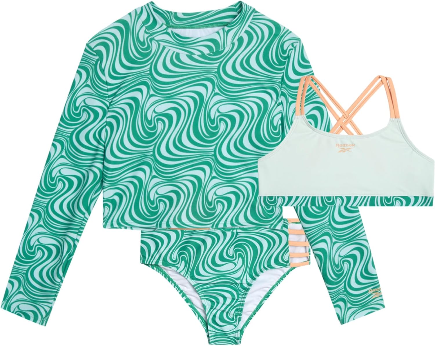 Amazon.com: Reebok Girls' Rash Guard Set - 3 Piece UPF 50+ Long Sleeve ...
