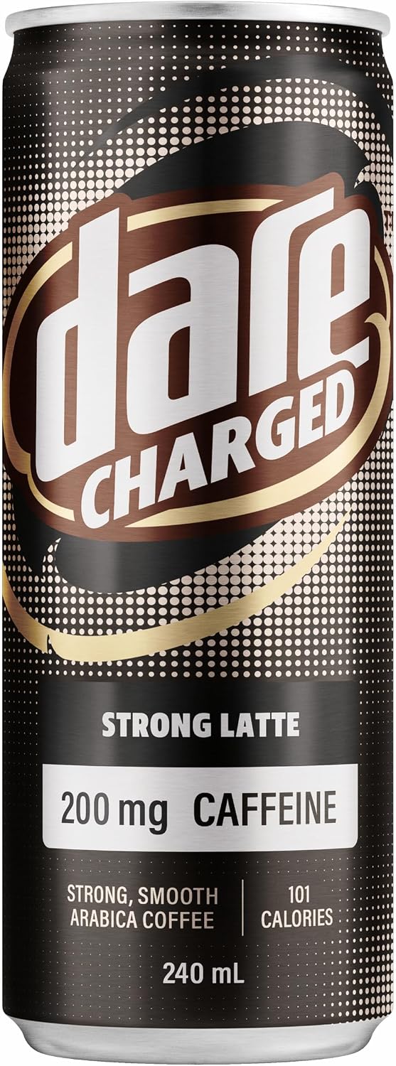 Dare Charged Iced Coffee Strong Latte, 12 x 240ml Cans, 200mg Caffeine ...