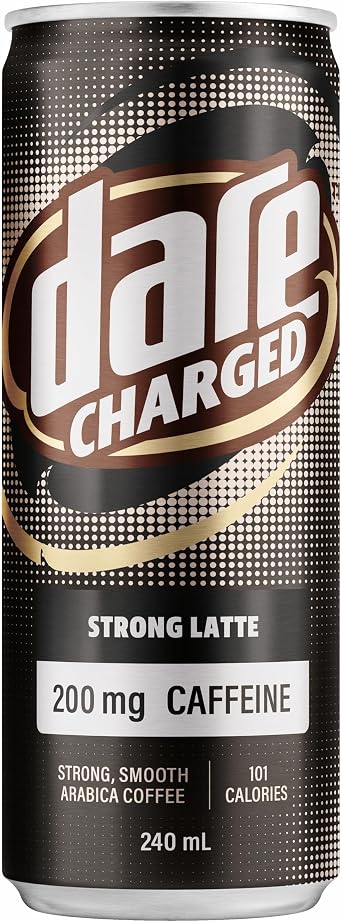 Dare Charged Iced Coffee Strong Latte, 12 x 240ml Cans, 200mg Caffeine ...