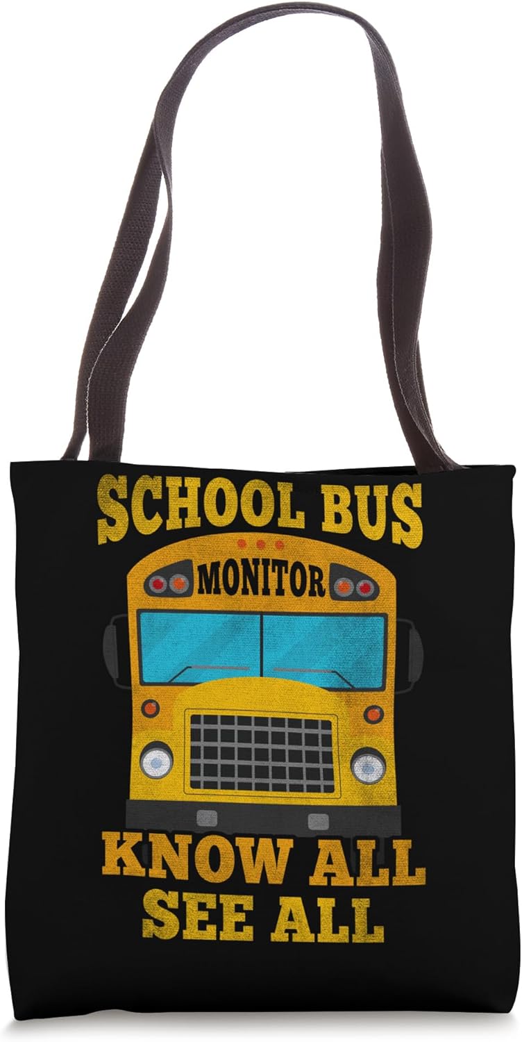 Amazon.com: Conoce todo - Ver todo - Funny School Bus Monitor Tote Bag ...
