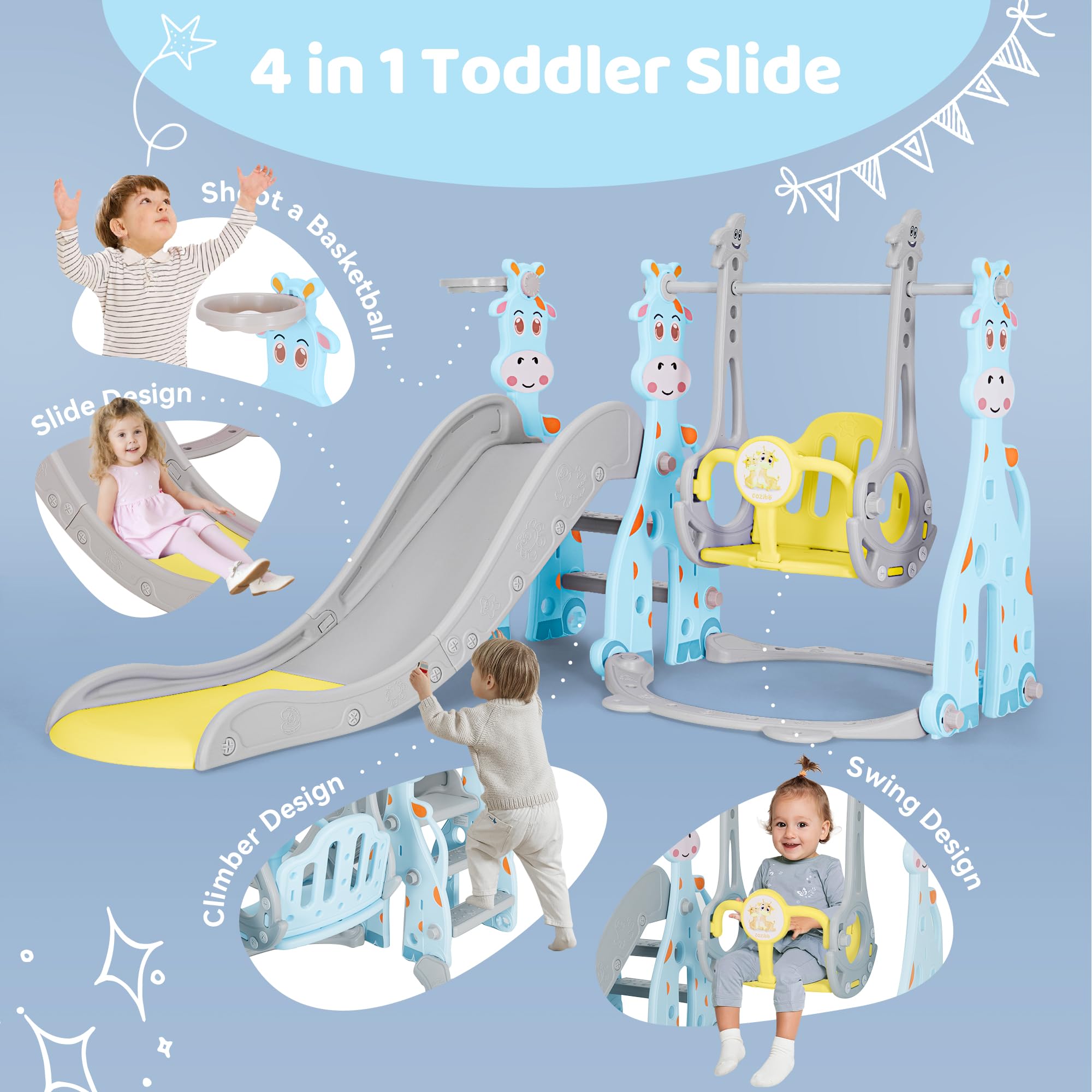 Snapklik.com : 4 In 1 Toddler Slide And Swing Set, Kid Slide For Age 18 ...