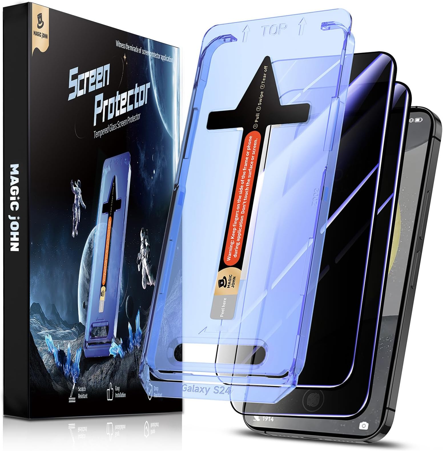 Amazon.com: MAGIC JOHN 2 Pack for Samsung Galaxy S24 Privacy Glass ...