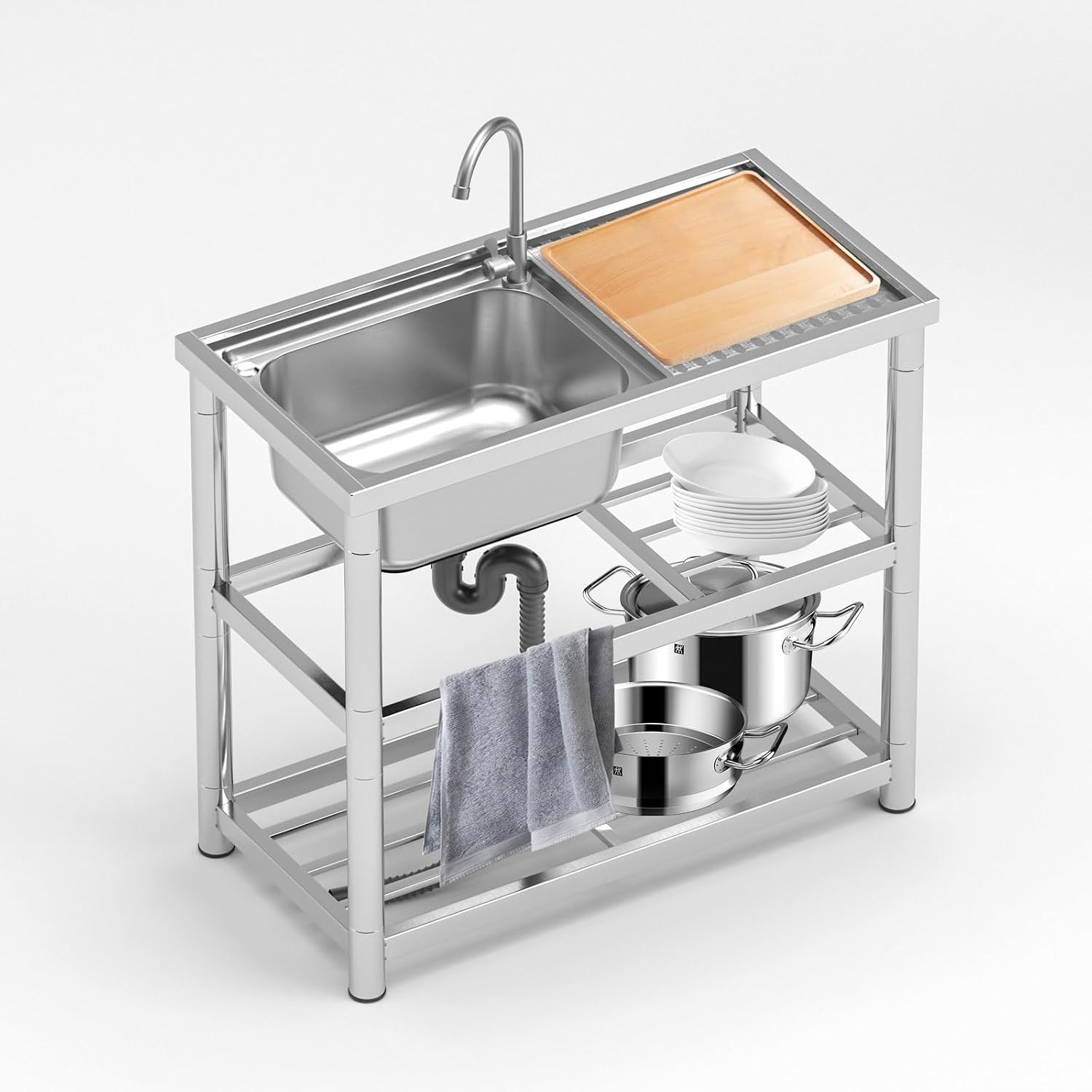 Upgraded Stainless Steel Utility Sink with Workbench, 90x45x80cm ...