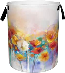 Amazon.com: Floral Watercolor Laundry Basket,Abstract Daisy Foldable ...