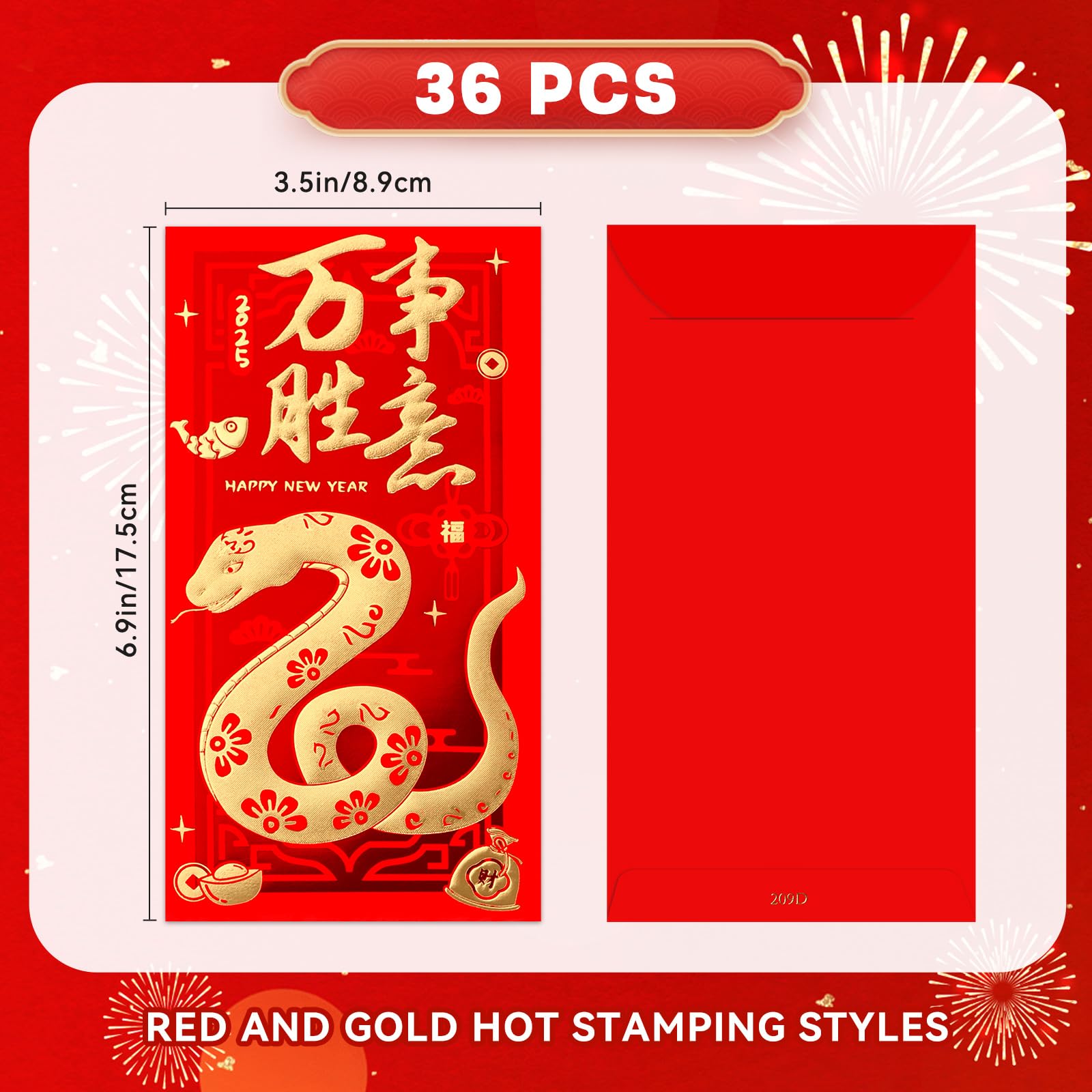 Snapklik.com : 36PCS Large Chinese New Year Envelopes For 2025 Snake ...
