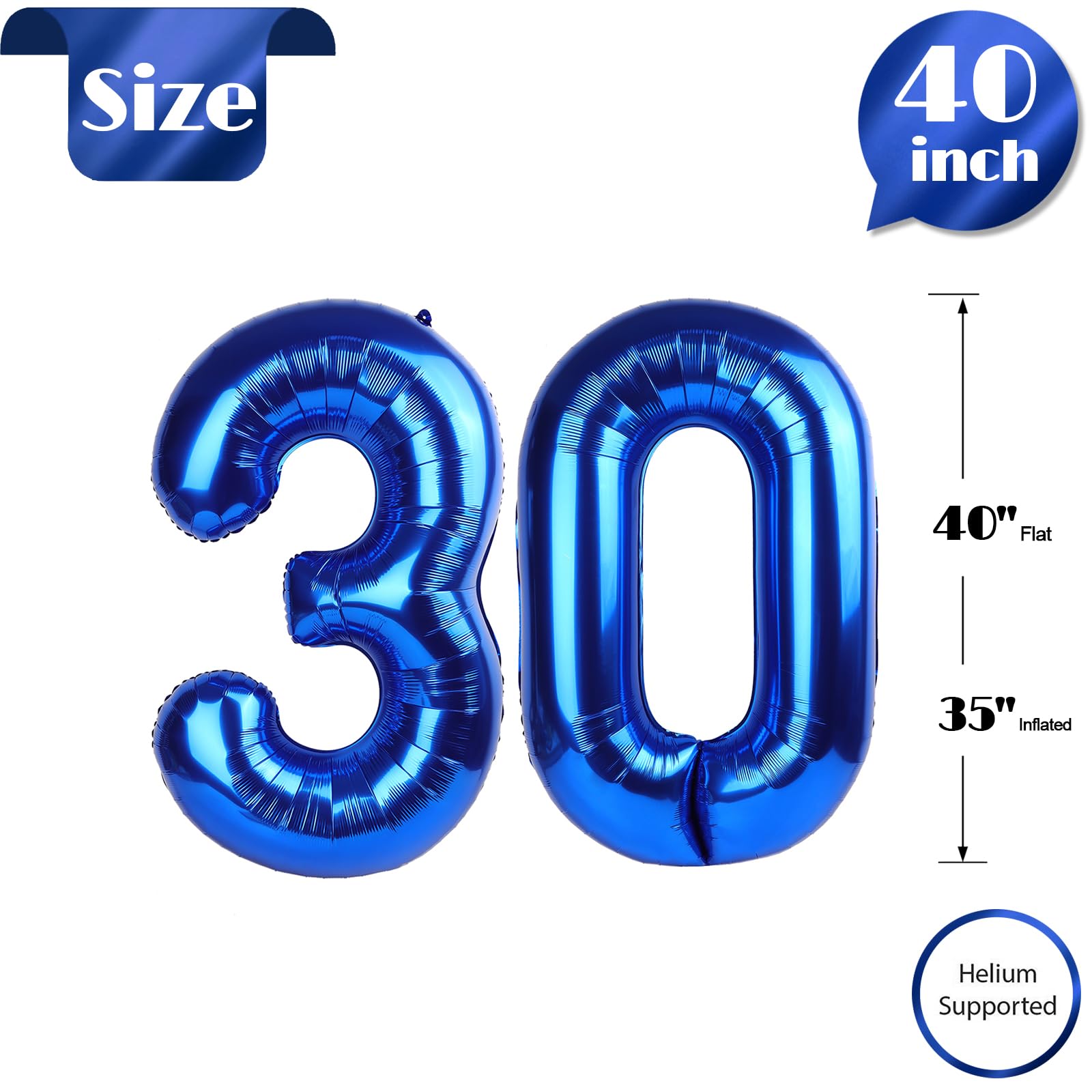 Snapklik.com : 30 Balloon Number, Metallic Blue Number 30th Birthday ...