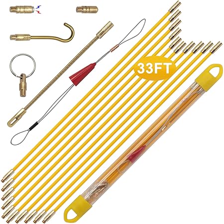 Boeray 33' Fiberglass Running Electrical Wire Cable Pulling Fish Tape ...