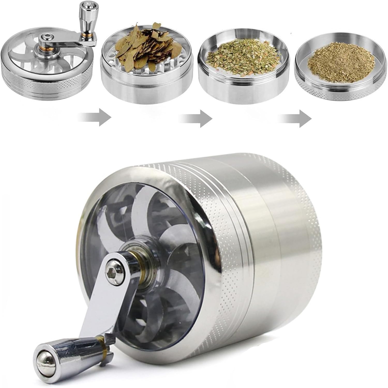XUBX Grinder Crusher, 4-Layer Pollen Scraper Grinder with Hand Crank ...