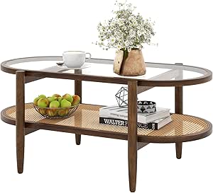 COSTWAY 2-Tier Coffee Table, Tempered Glass Cocktail Snack Tea Center ...