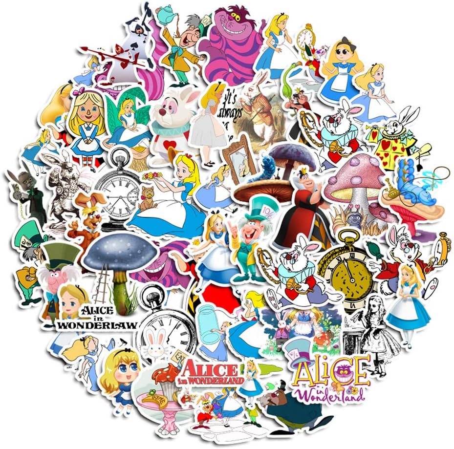 Alice im Wunderland Wasserdichte Aufkleber/Aufkleber, 50 Stück, Vinyl ...