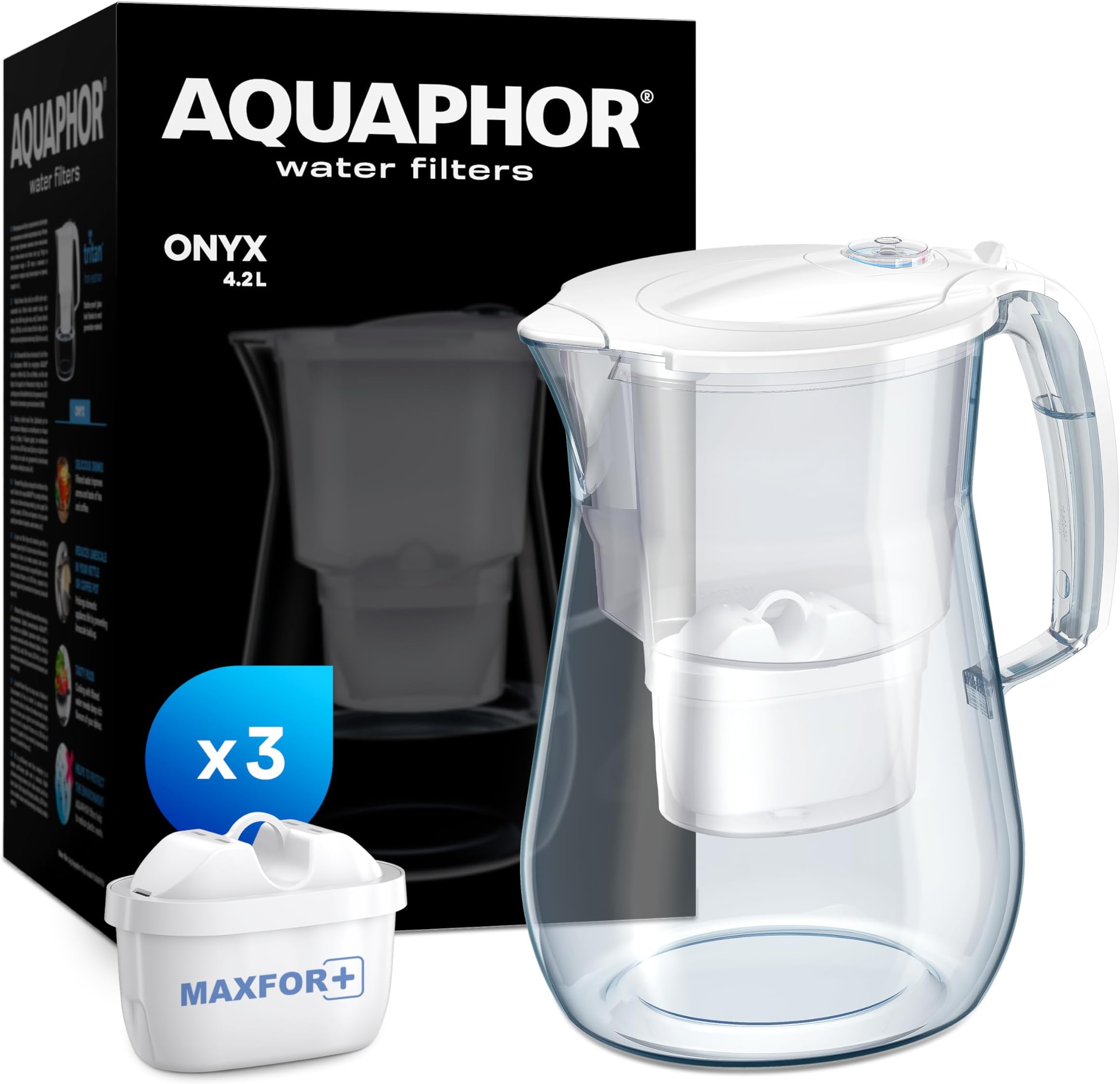 AQUAPHOR Water filter jug Onyx White incl. 3 MAXFOR+ filters I Table ...