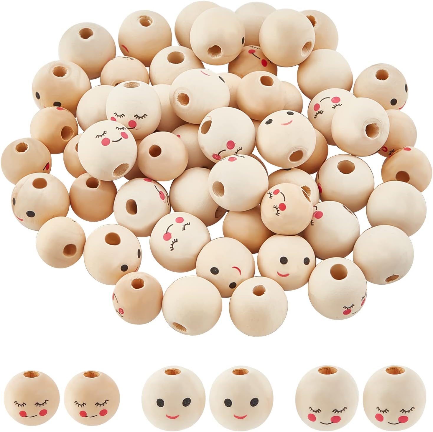 Amazon.com: 40PCS Wooden Beads for Crafts, 20mm Smile Wooden Beads with ...