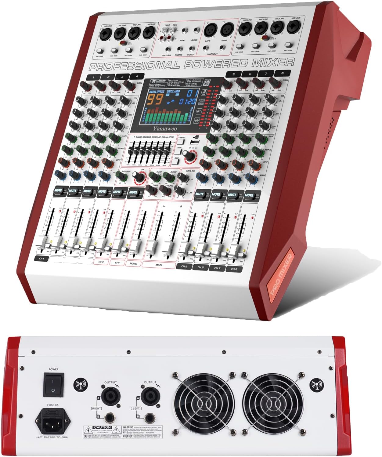 Amazon.com: Yamnweo PG-8PRO 8 channel audio mixer, DJ mixing board with ...