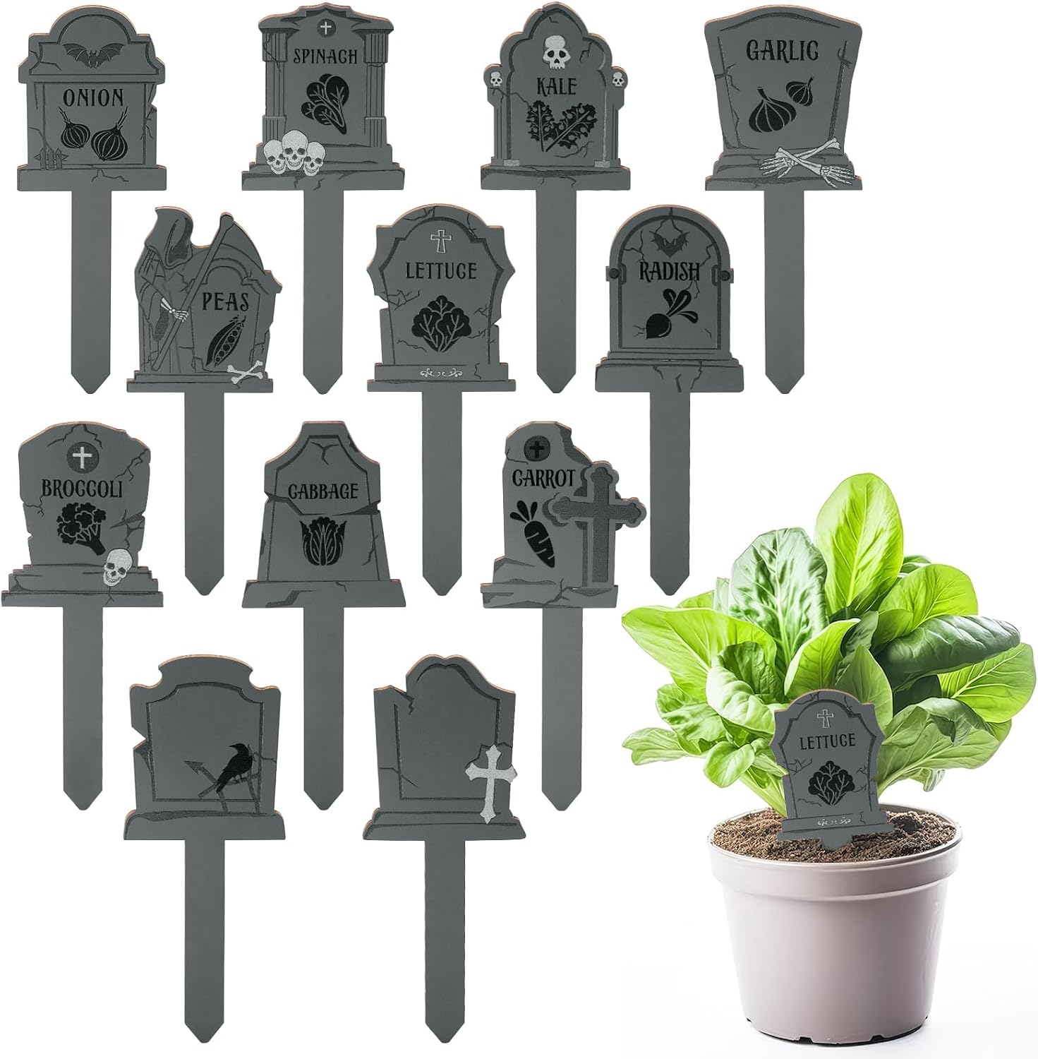 Amazon.com: 12 pcs Halloween Tombstone Wooden Plant Markers for ...