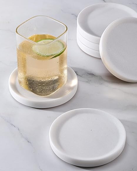Amazon.com: CHISELED ST DF SK White Marble Coasters Raised Edges ...