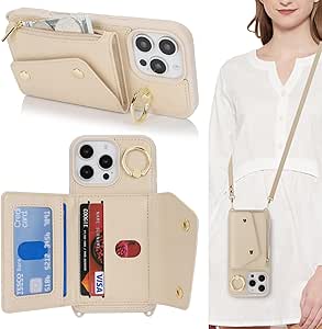 Amazon.com: Lipvina for iPhone 16 Pro Case with Card Holder and Strap - Zipper Pocket,Crossbody ...