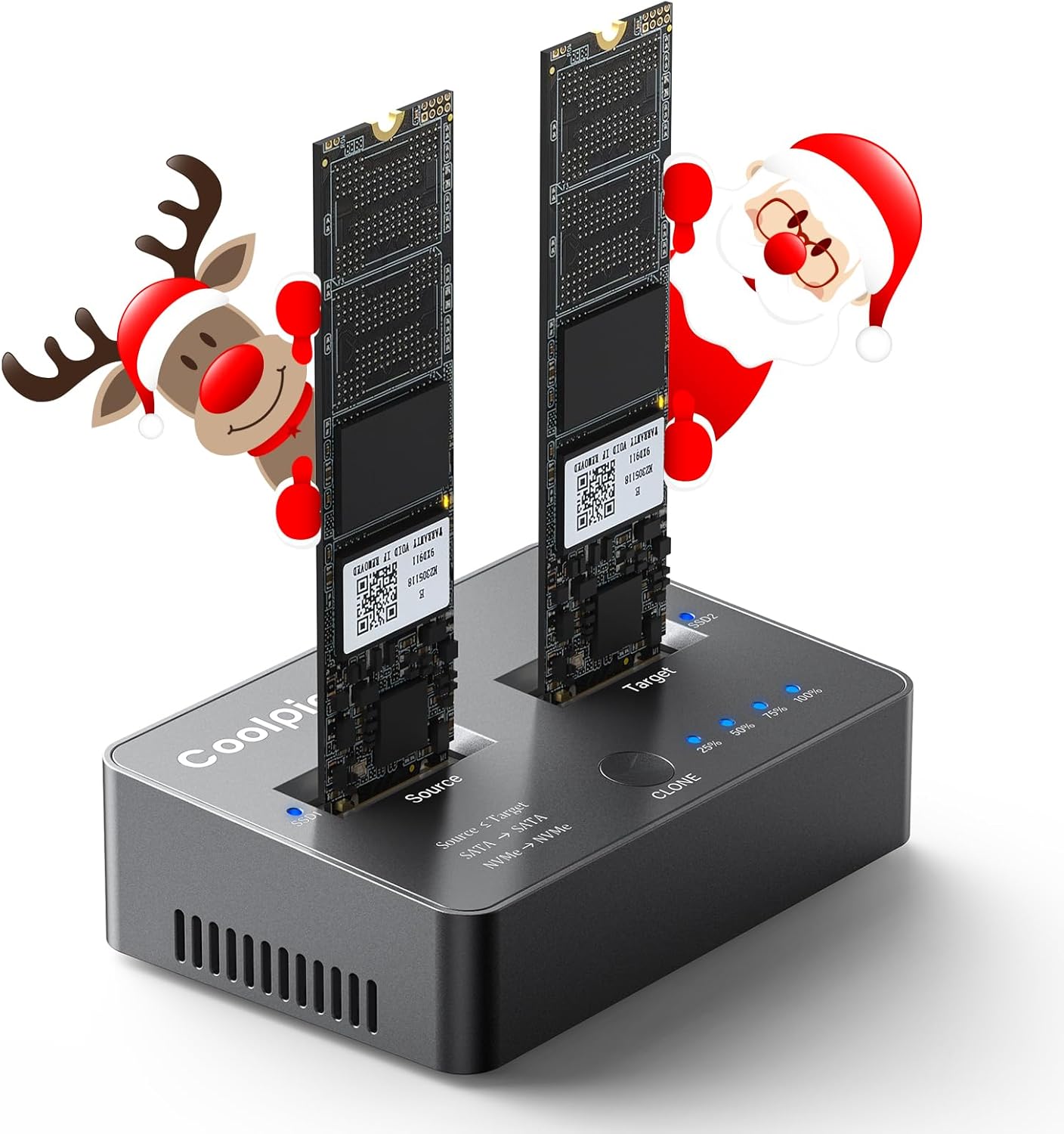 M.2 NVME/SATA Duplicator, Dual-Bay Offline Clone M.2 NVME/SATA Docking ...