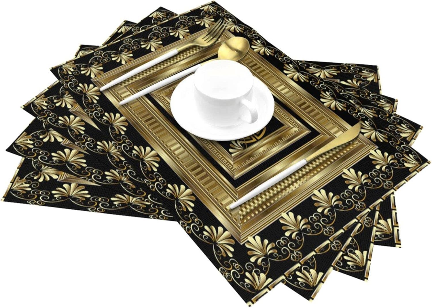 Amazon.com: Retro Gold Geometric Greek Key Leather Place Mats Set of 6 ...