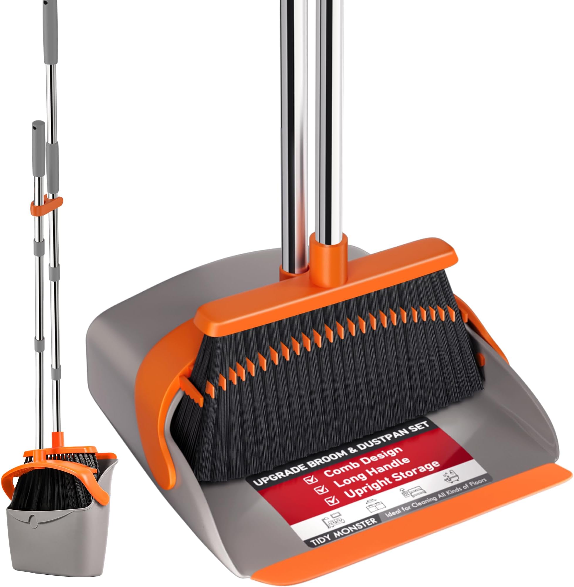 Amazon.com: Broom with Dustpan Combo Set,Long Handle Broom and Sturdy ...