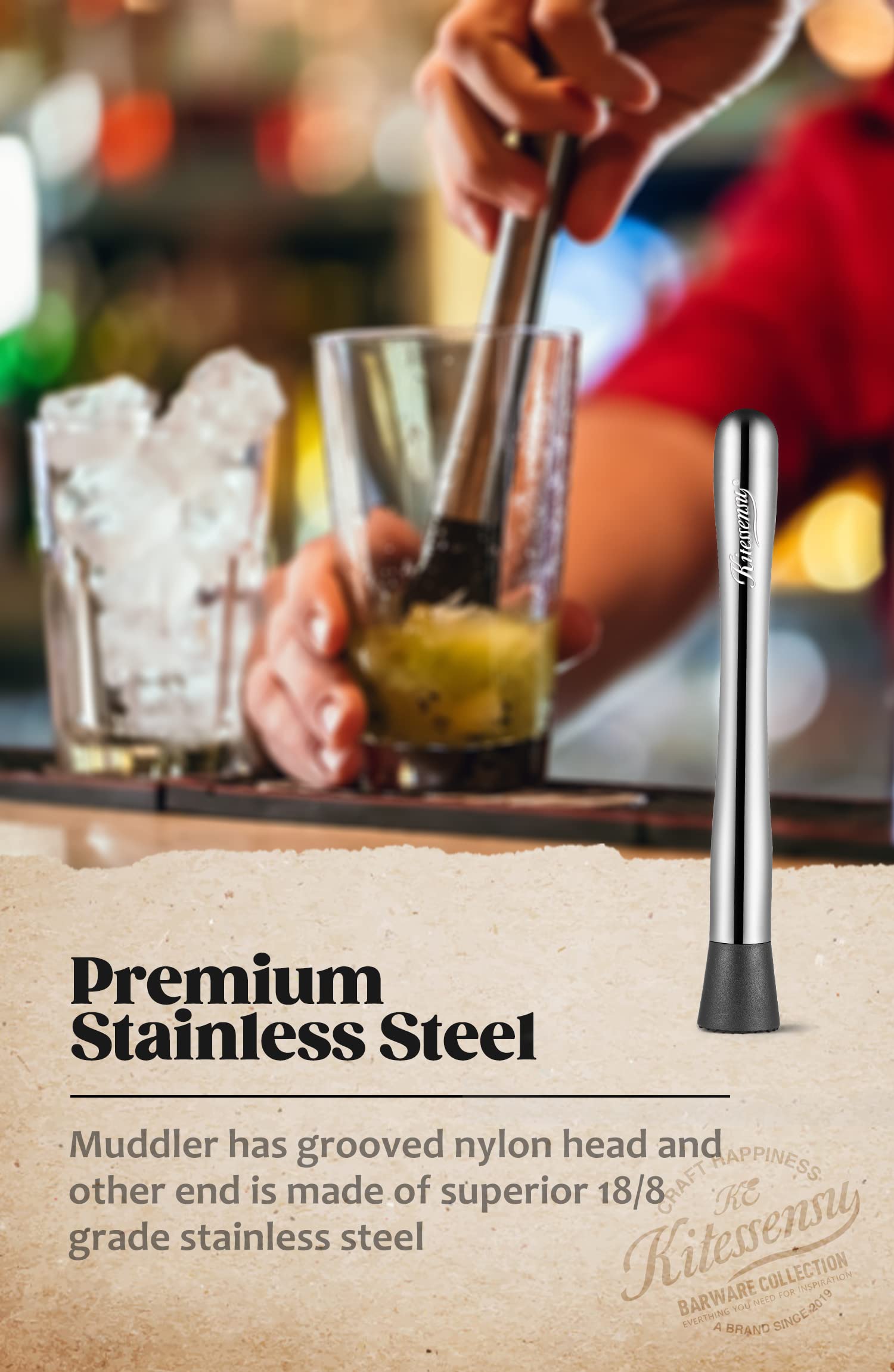 Snapklik.com : Muddler, 10 Inch Stainless Steel Cocktail Muddler For ...