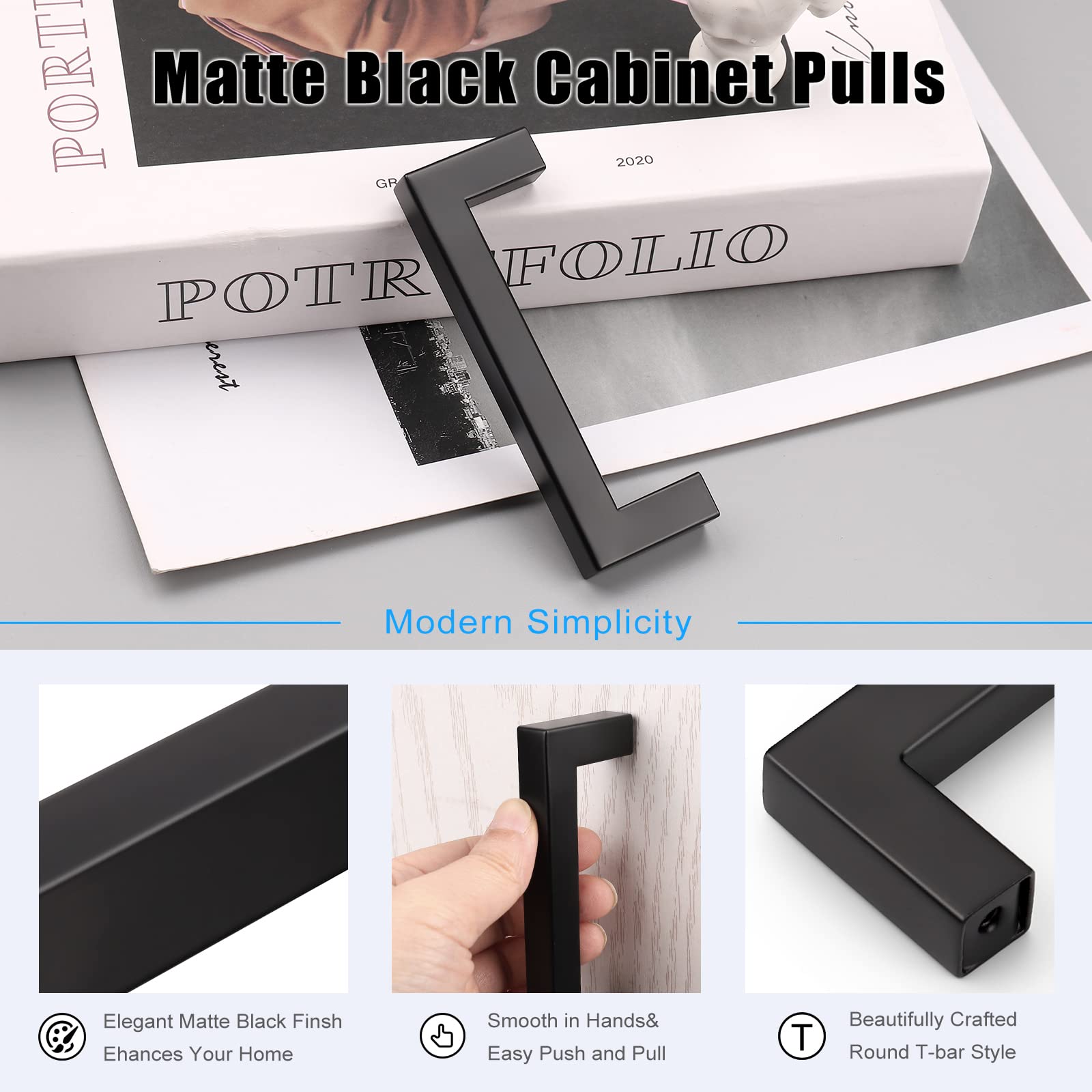 Snapklik.com : 20 Pack 3-1/2 Inch Black Drawer Pulls, 90mm Modern ...