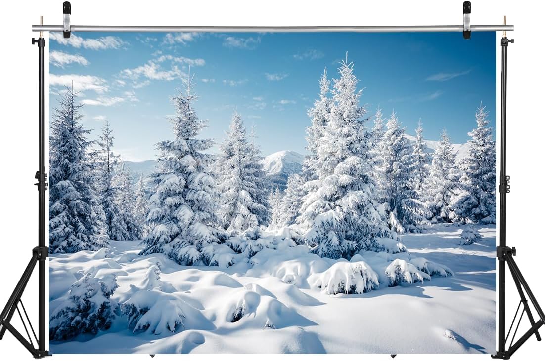 LYWYGG 7x5FT Winter Forest Snow Backdrop Outdoor White Snow Cover Pine ...