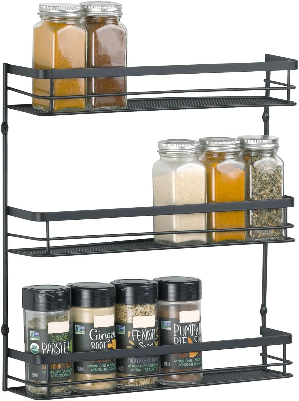 Amazon.com: mDesign Steel 3-Tier Wall Mount Spice Rack, Matte Black, 2. ...