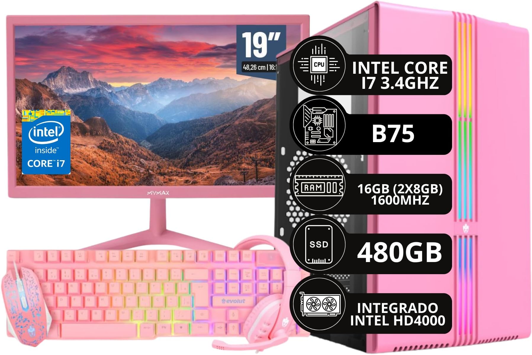 PC Gamer Completo Intel Core I7 3.4GHz 16GB DDR3 SSD 480GB Monitor 19 ...